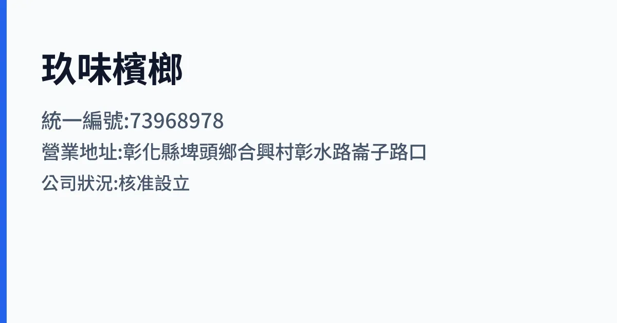 玖味檳榔 - 統編 73968978(彰化縣) 公司登記資料與營業項目詳細圖表