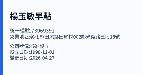 楊玉敏早點的照片-統編 73969391(彰化縣) 公司登記資料與營業項目詳細圖表