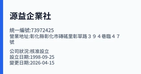 源益企業社的照片-統編 73972425(彰化縣) 公司登記資料與營業項目詳細圖表