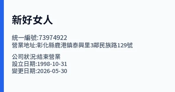 新好女人的照片-統編 73974922(彰化縣) 公司登記資料與營業項目詳細圖表