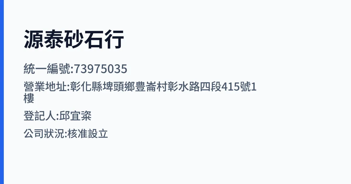 源泰砂石行 - 統編 73975035(彰化縣) 公司登記資料與營業項目詳細圖表