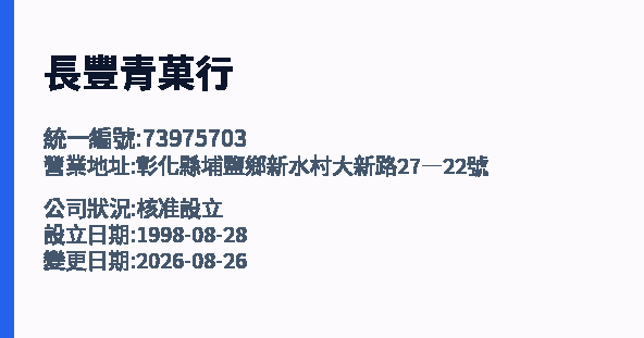 長豐青菓行的照片-統編 73975703 公司登記資料與營業項目詳細圖表