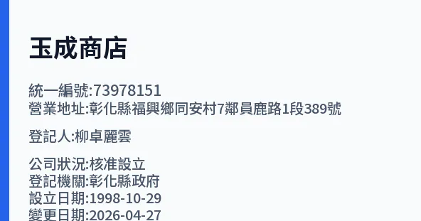 玉成商店的照片-統編 73978151(彰化縣) 公司登記資料與營業項目詳細圖表