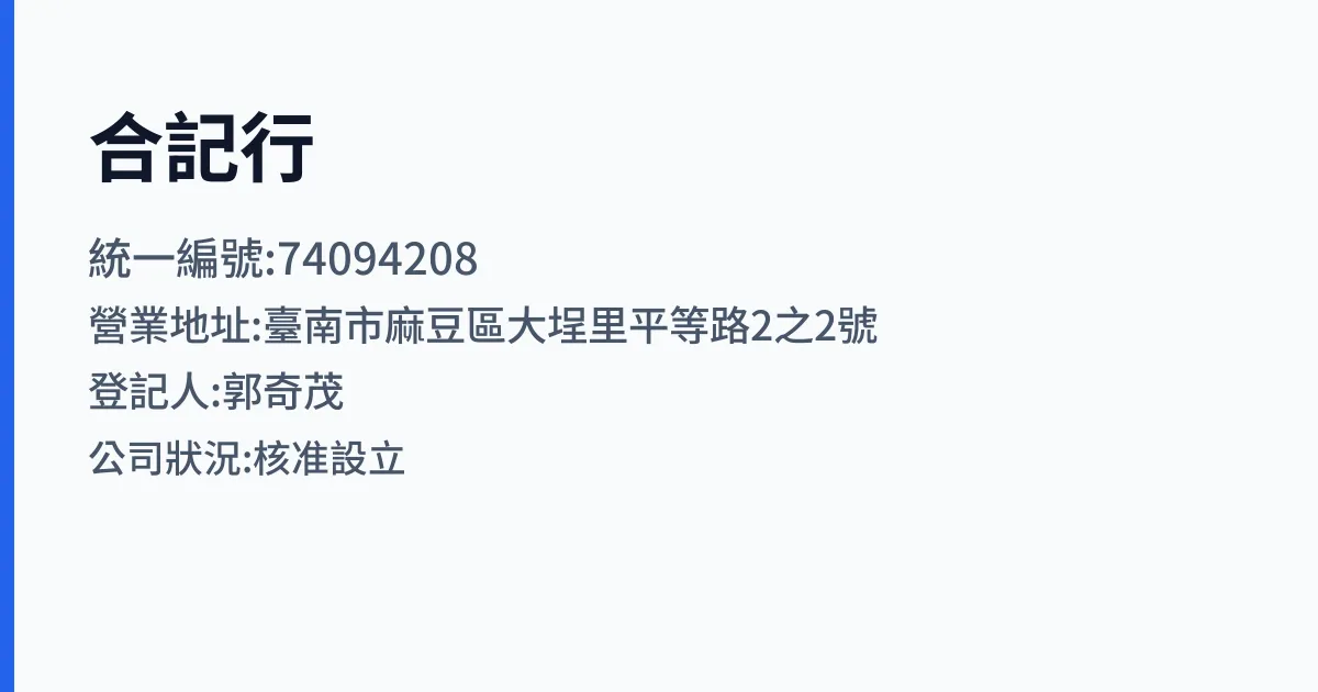 合記行 - 統編 74094208(臺南市) 公司登記資料與營業項目詳細圖表