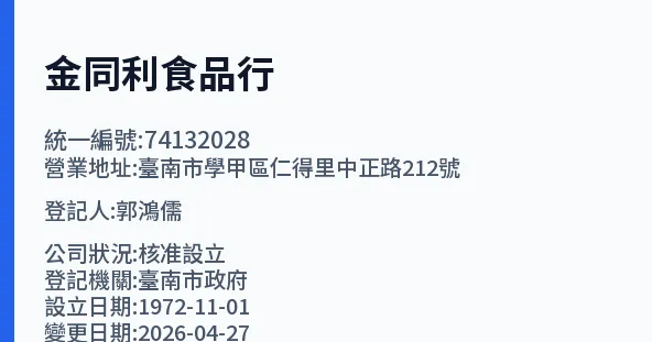 金同利食品行的照片-統編 74132028(臺南市) 公司登記資料與營業項目詳細圖表