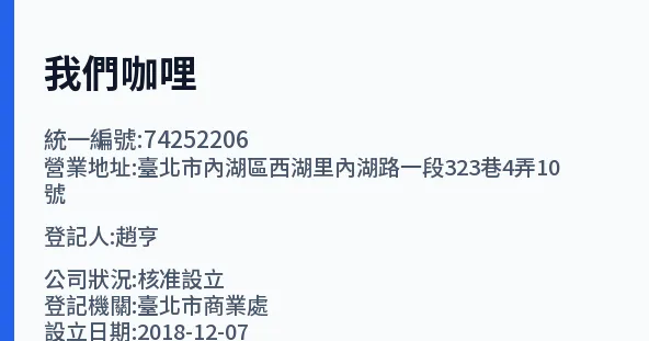我們咖哩的照片-統編 74252206(臺北市) 公司登記資料與營業項目詳細圖表