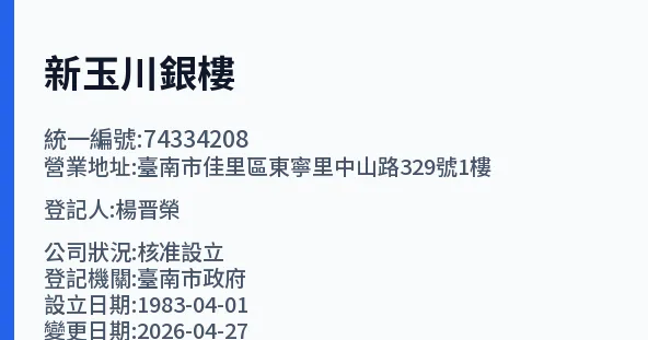 新玉川銀樓的照片-統編 74334208(臺南市) 公司登記資料與營業項目詳細圖表