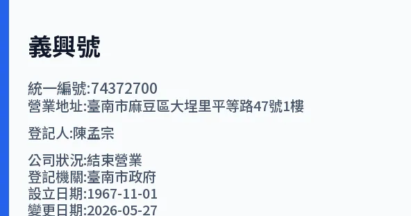 義興號的照片-統編 74372700(臺南市) 公司登記資料與營業項目詳細圖表