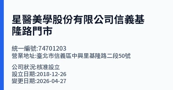 星醫美學股份有限公司信義基隆路門市的照片-統編 74701203(臺北市) 公司登記資料與營業項目詳細圖表