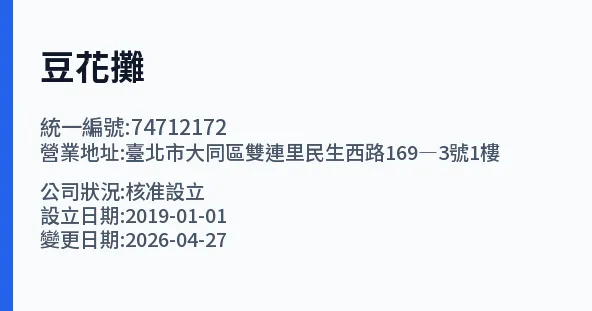 豆花攤的照片-統編 74712172(臺北市) 公司登記資料與營業項目詳細圖表