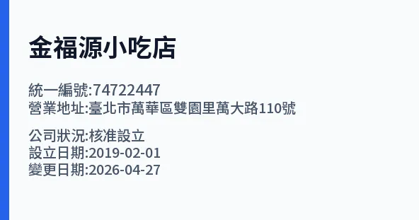 金福源小吃店的照片-統編 74722447(臺北市) 公司登記資料與營業項目詳細圖表