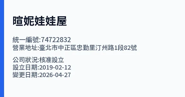 暄妮娃娃屋的照片-統編 74722832(臺北市) 公司登記資料與營業項目詳細圖表