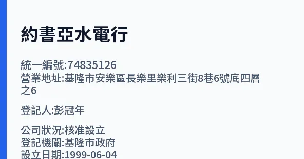 約書亞水電行的照片-統編 74835126(基隆市) 公司登記資料與營業項目詳細圖表