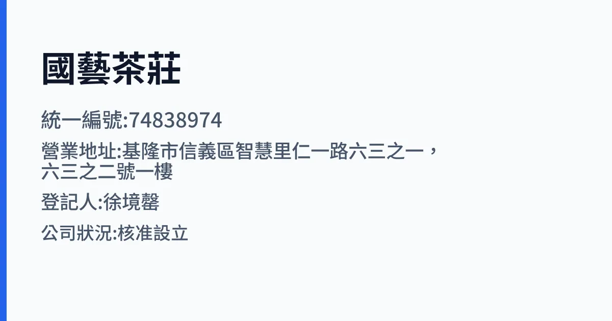 國藝茶莊 - 統編 74838974(基隆市) 公司登記資料與營業項目詳細圖表