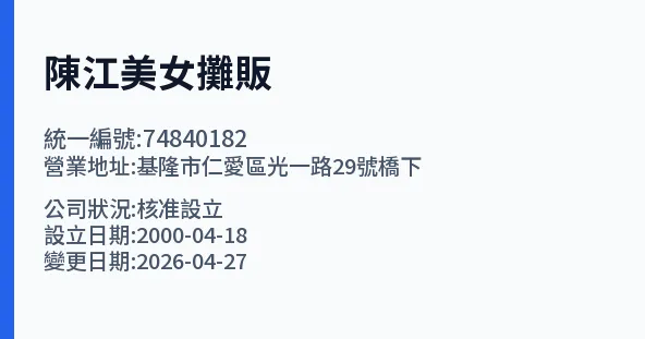 陳江美女攤販的照片-統編 74840182(基隆市) 公司登記資料與營業項目詳細圖表