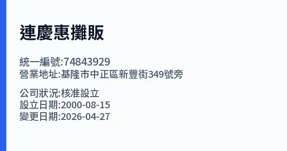連慶惠攤販的照片-統編 74843929(基隆市) 公司登記資料與營業項目詳細圖表