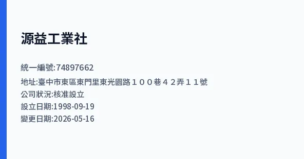 源益工業社的照片-統編 74897662(臺中市) 公司登記資料與營業項目詳細圖表