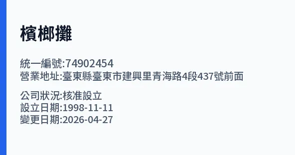 檳榔攤的照片-統編 74902454(臺東縣) 公司登記資料與營業項目詳細圖表