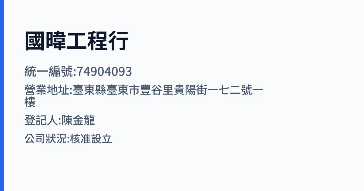 國暐工程行 - 統編 74904093(臺東縣) 公司登記資料與營業項目詳細圖表