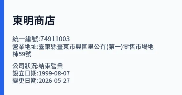 東明商店的照片-統編 74911003(臺東縣) 公司登記資料與營業項目詳細圖表