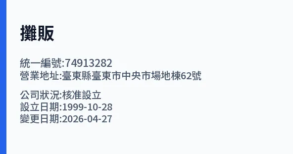 攤販的照片-統編 74913282(臺東縣) 公司登記資料與營業項目詳細圖表