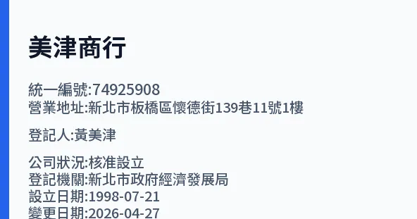 美津商行的照片-統編 74925908(新北市) 公司登記資料與營業項目詳細圖表