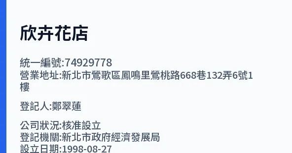 欣卉花店的照片-統編 74929778(新北市) 公司登記資料與營業項目詳細圖表