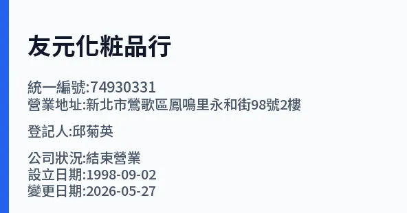 友元化粧品行的照片-統編 74930331(新北市) 公司登記資料與營業項目詳細圖表