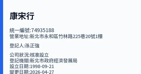 康宋行的照片-統編 74935188(新北市) 公司登記資料與營業項目詳細圖表