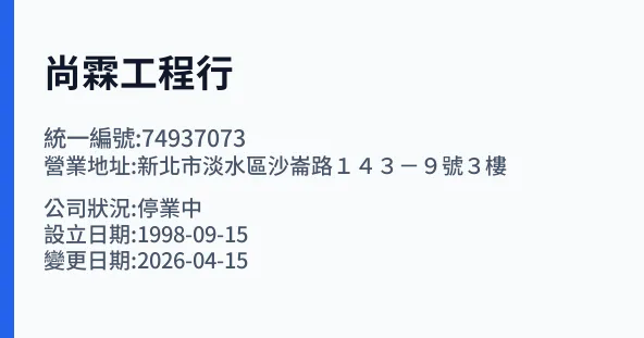 尚霖工程行的照片-統編 74937073(新北市) 公司登記資料與營業項目詳細圖表