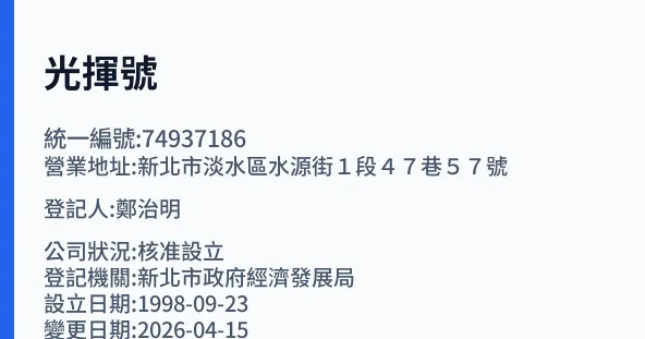 光揮號的照片-統編 74937186(新北市) 公司登記資料與營業項目詳細圖表