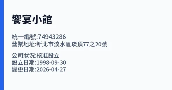 饗宴小館的照片-統編 74943286(新北市) 公司登記資料與營業項目詳細圖表