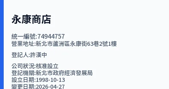 永康商店的照片-統編 74944757(新北市) 公司登記資料與營業項目詳細圖表