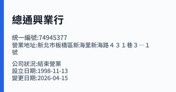 總通興業行的照片-統編 74945377(新北市) 公司登記資料與營業項目詳細圖表
