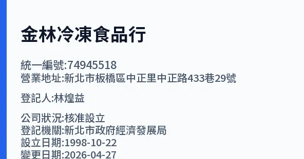 金林冷凍食品行的照片-統編 74945518(新北市) 公司登記資料與營業項目詳細圖表
