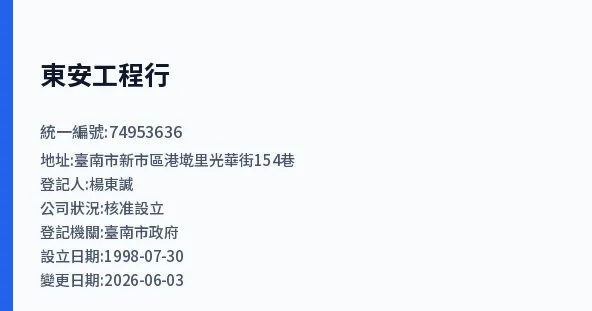 東安工程行的照片-統編 74953636(臺南市) 公司登記資料與營業項目詳細圖表