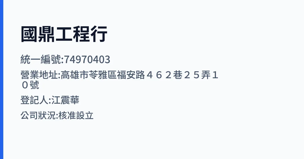 國鼎工程行 - 統編 74970403(高雄市) 公司登記資料與營業項目詳細圖表