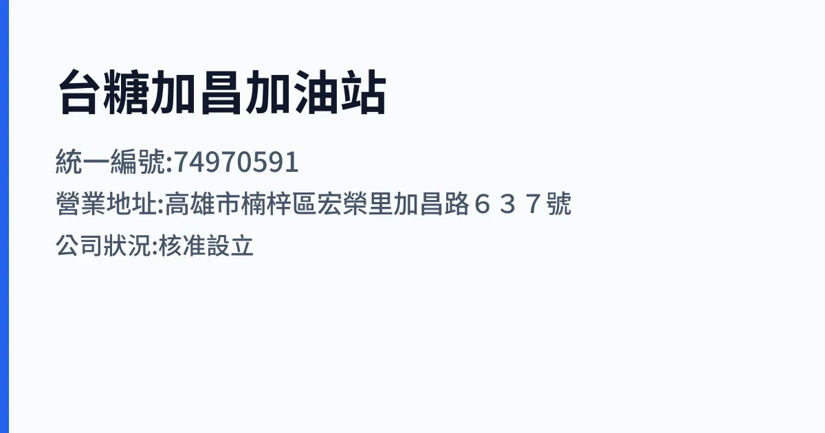 台糖加昌加油站 - 統編 74970591(高雄市) 公司登記資料與營業項目詳細圖表
