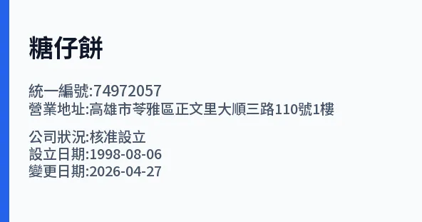 糖仔餅的照片-統編 74972057(高雄市) 公司登記資料與營業項目詳細圖表
