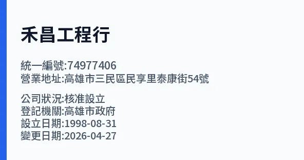 禾昌工程行的照片-統編 74977406(高雄市) 公司登記資料與營業項目詳細圖表
