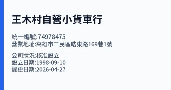 王木村自營小貨車行的照片-統編 74978475(高雄市) 公司登記資料與營業項目詳細圖表