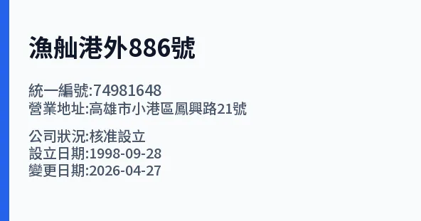 漁舢港外886號的照片-統編 74981648(高雄市) 公司登記資料與營業項目詳細圖表