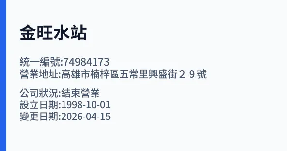 金旺水站的照片-統編 74984173(高雄市) 公司登記資料與營業項目詳細圖表