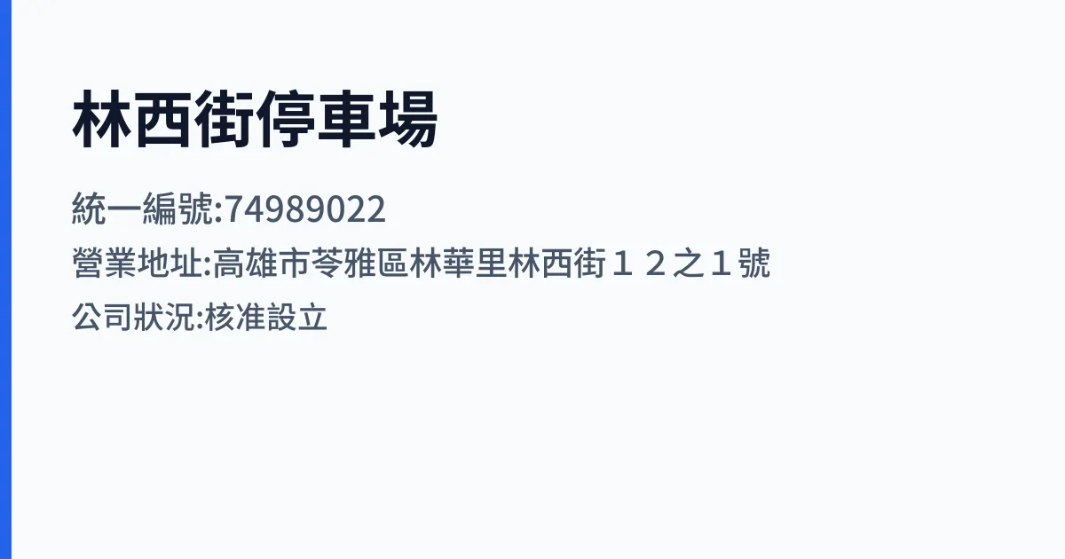 林西街停車場 - 統編 74989022(高雄市) 公司登記資料與營業項目詳細圖表
