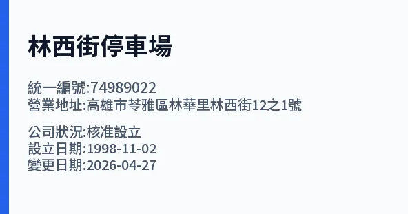 林西街停車場的照片-統編 74989022(高雄市) 公司登記資料與營業項目詳細圖表