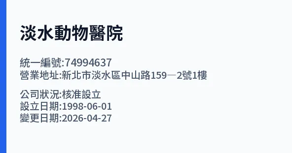 淡水動物醫院的照片-統編 74994637(新北市) 公司登記資料與營業項目詳細圖表