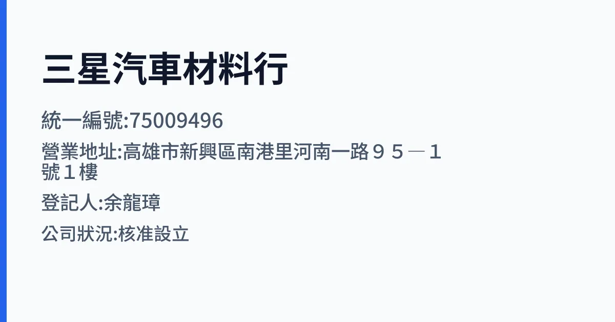 三星汽車材料行 - 統編 75009496(高雄市) 公司登記資料與營業項目詳細圖表
