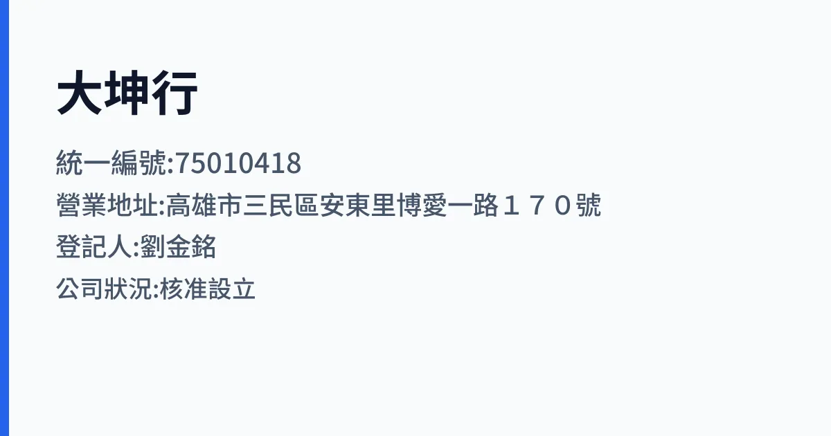 大坤行 - 統編 75010418(高雄市) 公司登記資料與營業項目詳細圖表
