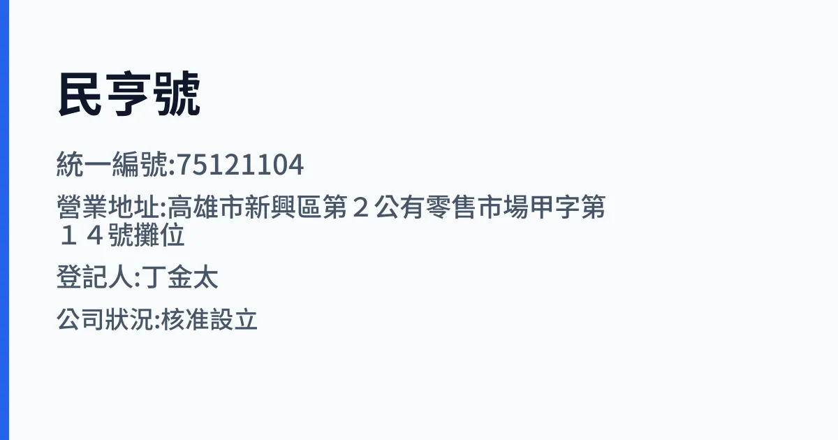 民亨號 - 統編 75121104(高雄市) 公司登記資料與營業項目詳細圖表