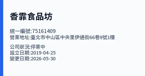 香霏食品坊的照片-統編 75161409(臺北市) 公司登記資料與營業項目詳細圖表